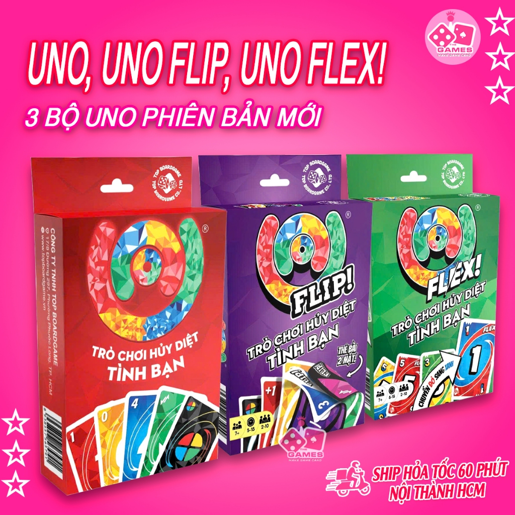 COMBO 3 UNO,UNO FLIP, UNO Flex.330 UNO cards New version fun boardgame ...