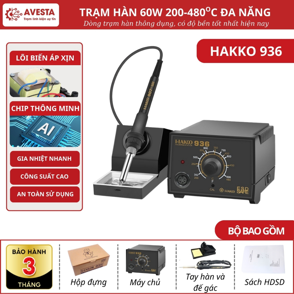HAKKO 936 60W soldering station, Avesta super durable temperature ...