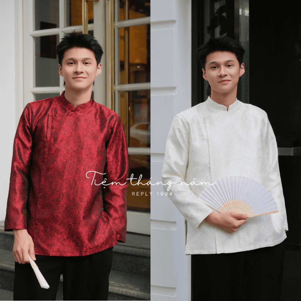 An Nha Ao Dai - Short modern men's ao dai, high quality knitted brocade ...