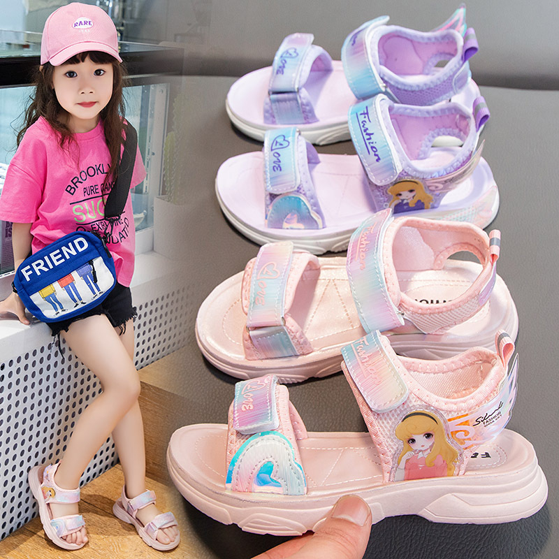 Girls sandals with princess print - School sandals for girls - New ...