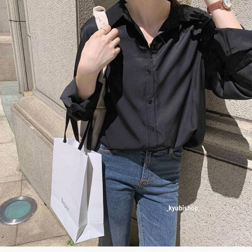 Unisex Men's and Women's Loose Plain Black Shirt - SOMI Ulzzang Student ...