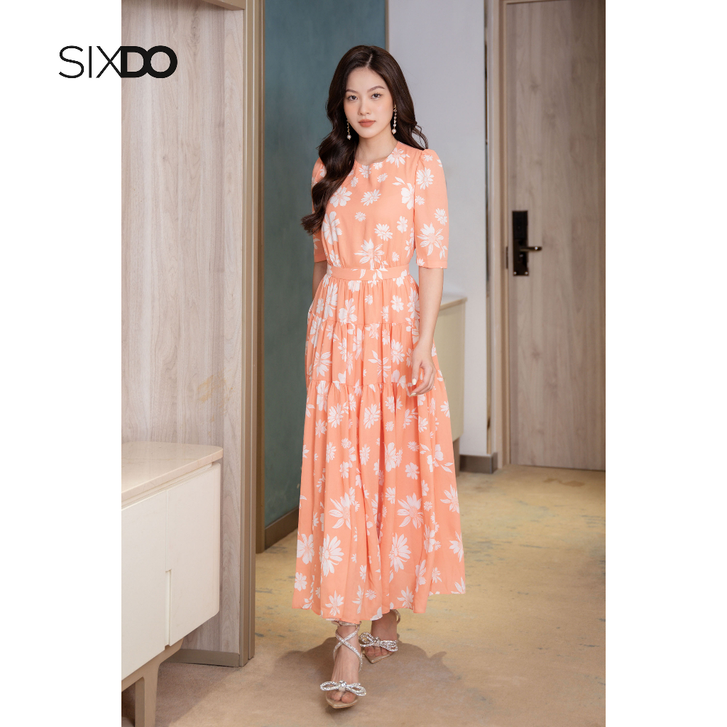 Sixdo (Salmon Floral Midi Voile Dress) | Shopee Philippines