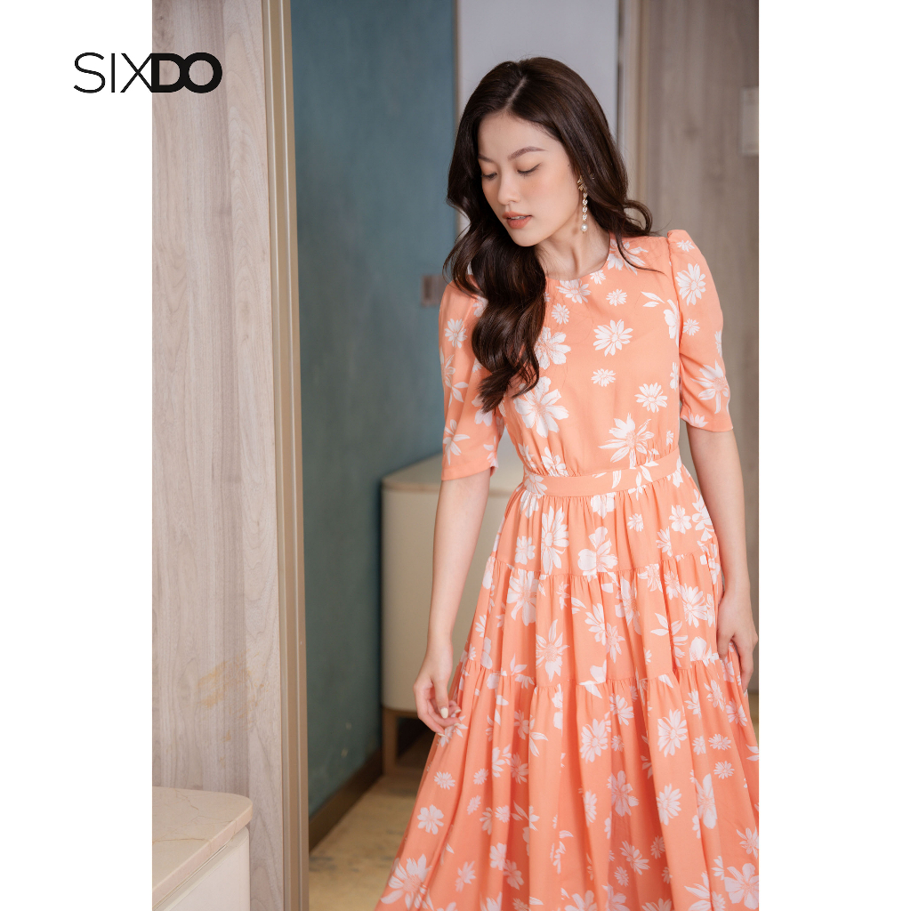 Sixdo (Salmon Floral Midi Voile Dress) | Shopee Philippines