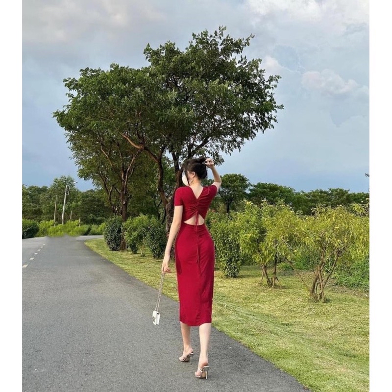 [D02]body Dress with drawstring at the back and stylized slit on one ...