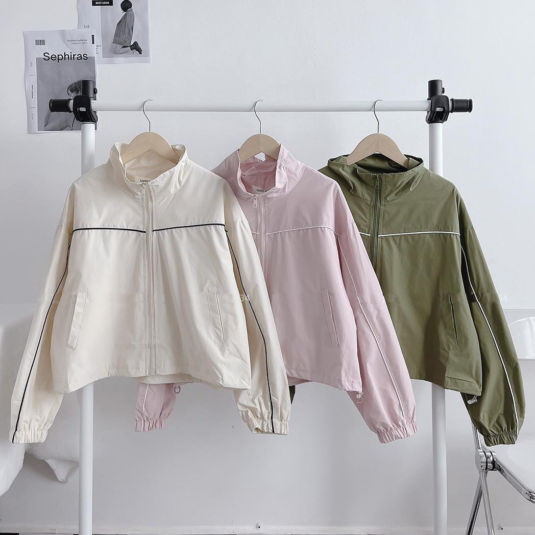 Women's 2-Layer Wrinkle Windbreaker, Basic Sports Style Drawstring ...
