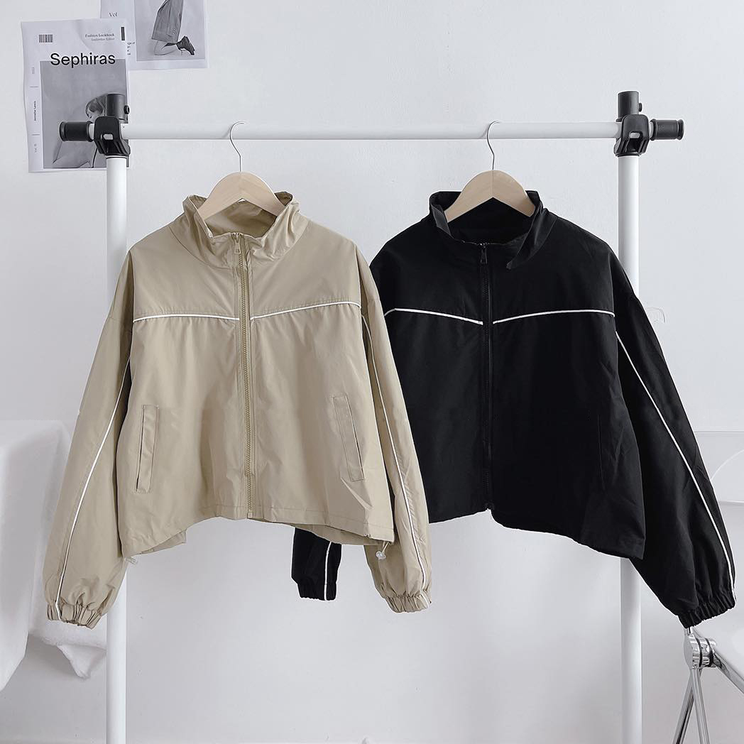 Women's 2-Layer Wrinkle Windbreaker, Basic Sports Style Drawstring ...