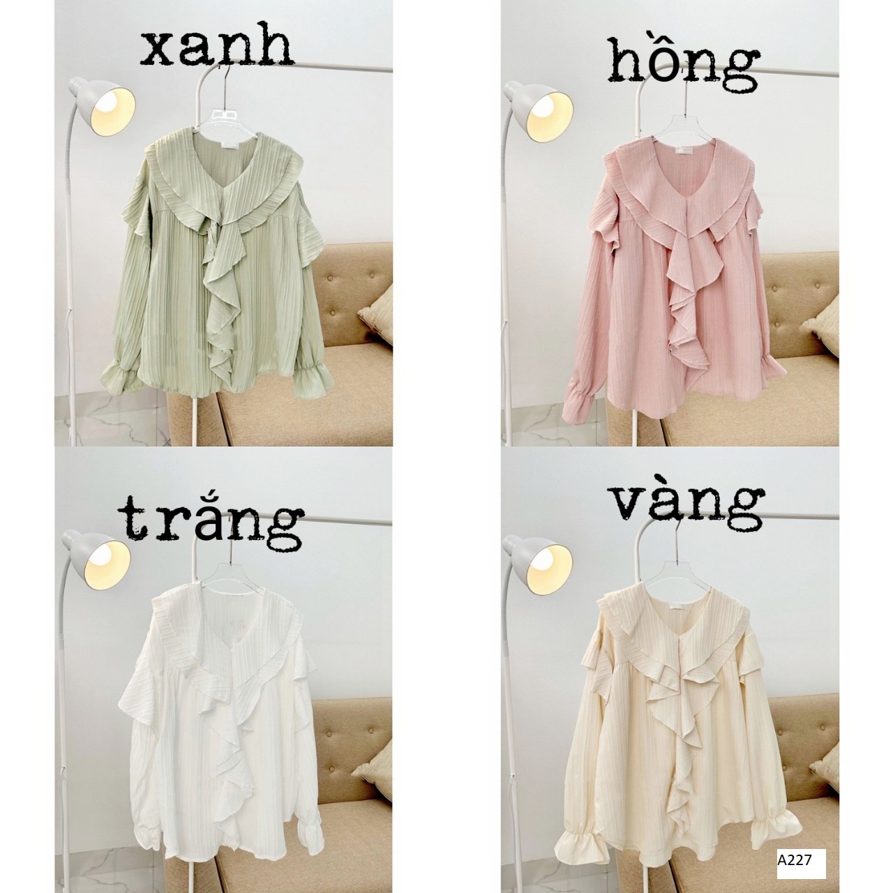 Bare_lady style long-sleeved ruffle shirt in many pastel colors - A227 ...