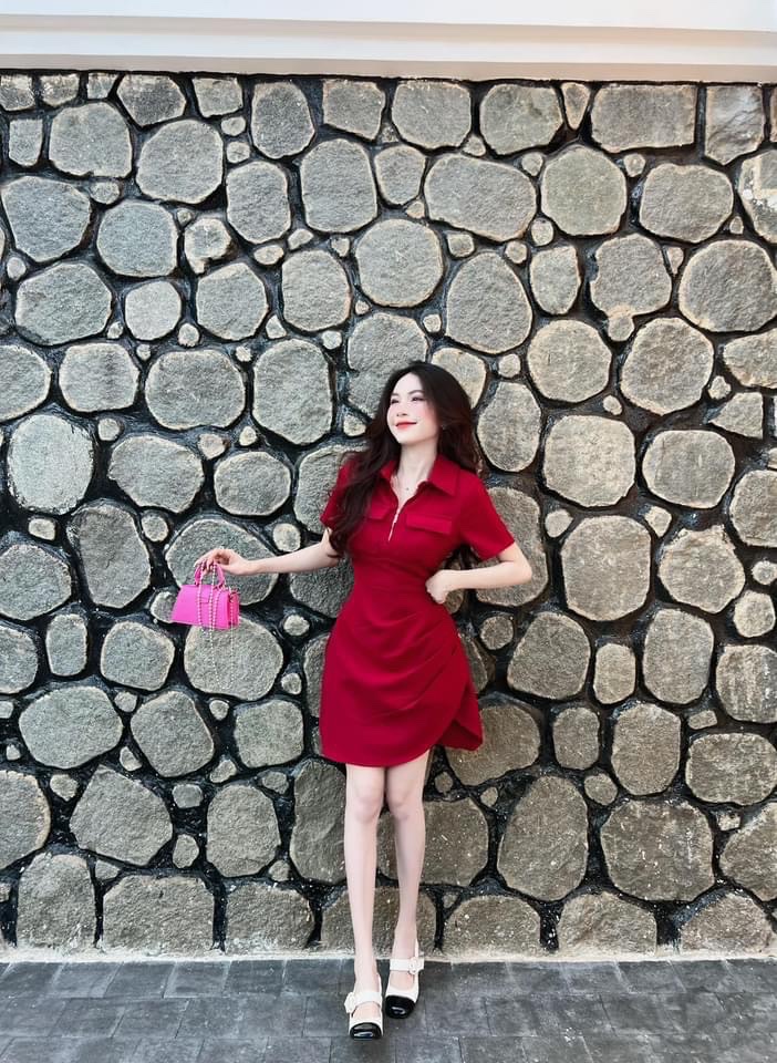 Red party dress, red dress with polo design in basic style for classy ...