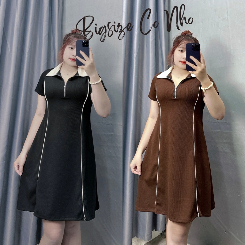 Women's Big Size Polo Dress with Flared Shape and White Collar, Big ...