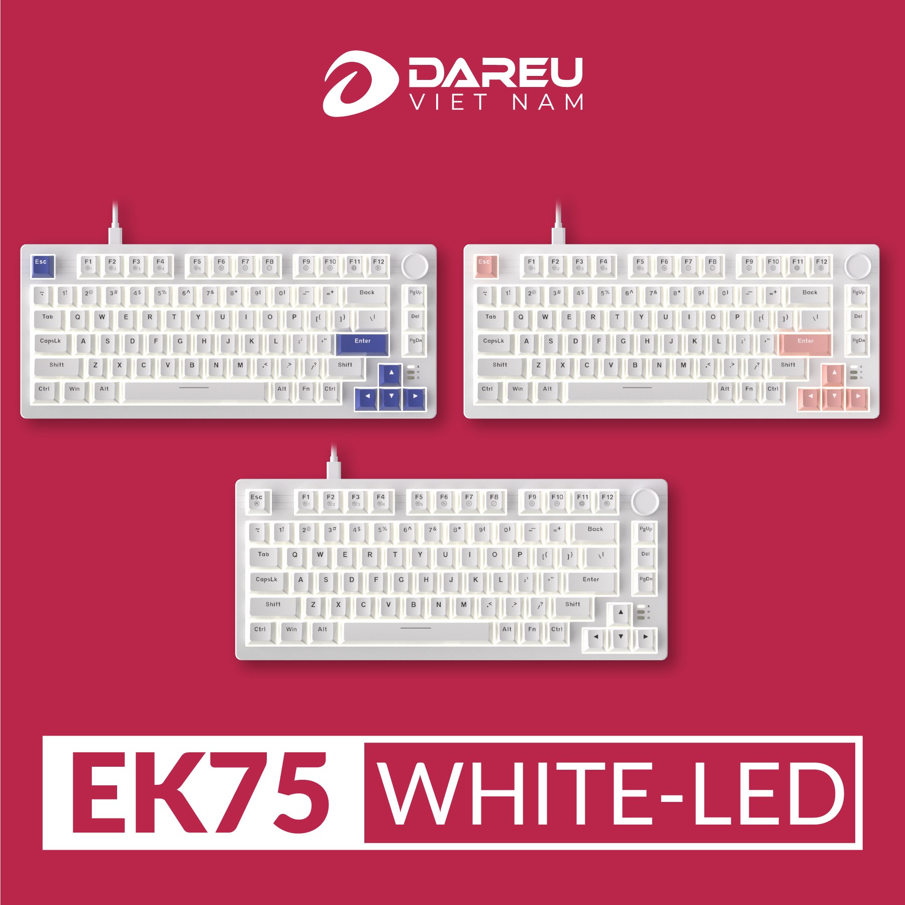 DareU EK75 WHITE mechanical keyboard - WHITE Led (2 sides RGB strip ...