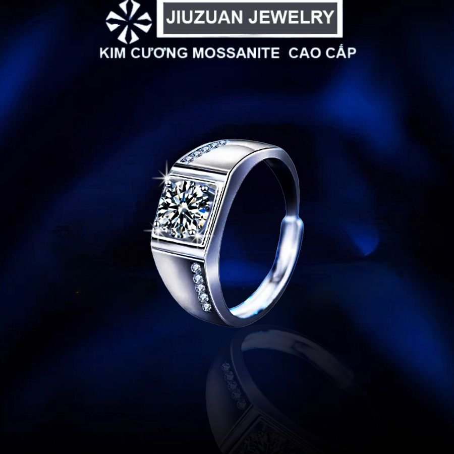Silver ring for men and women with Mossanite diamonds, 7 mm, GRA JIU ...
