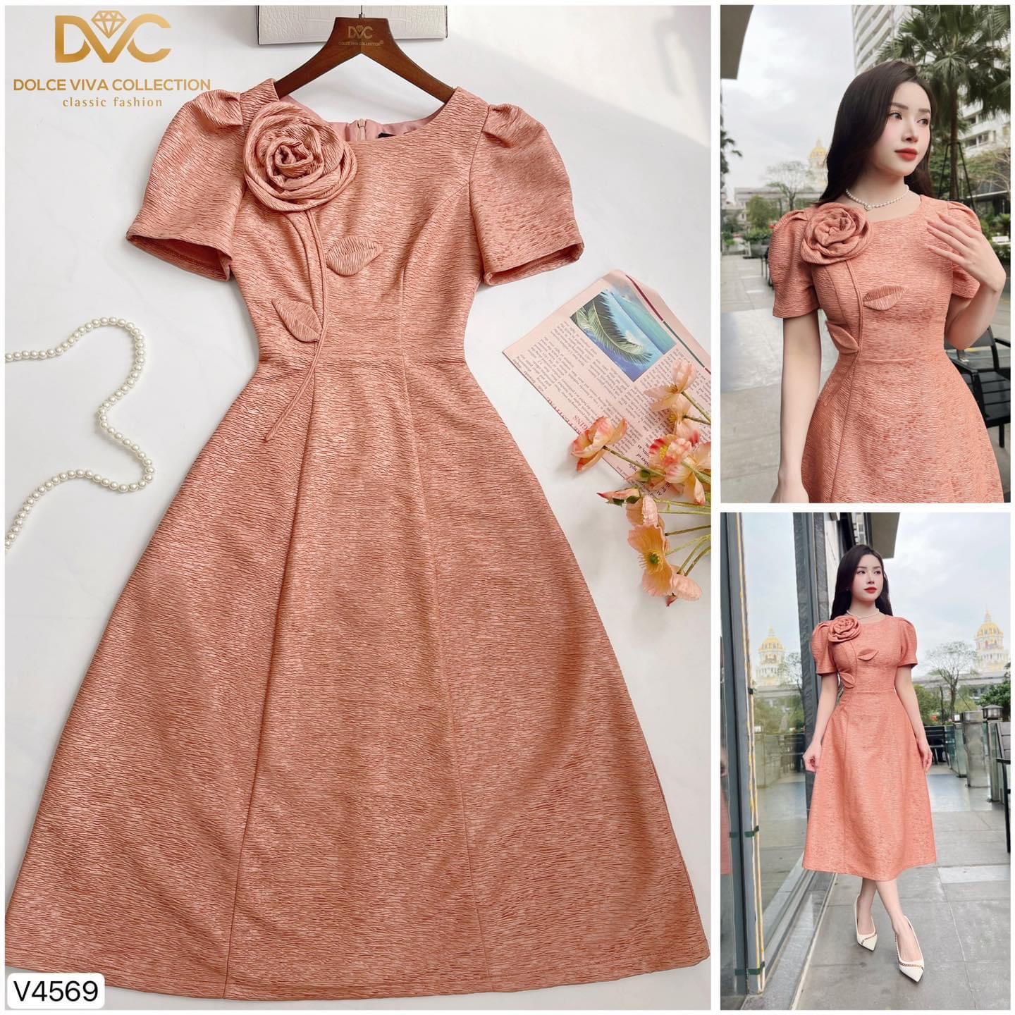 V4569 Large embossed orange spread dress [Dolce Viva Colection (DVC ...