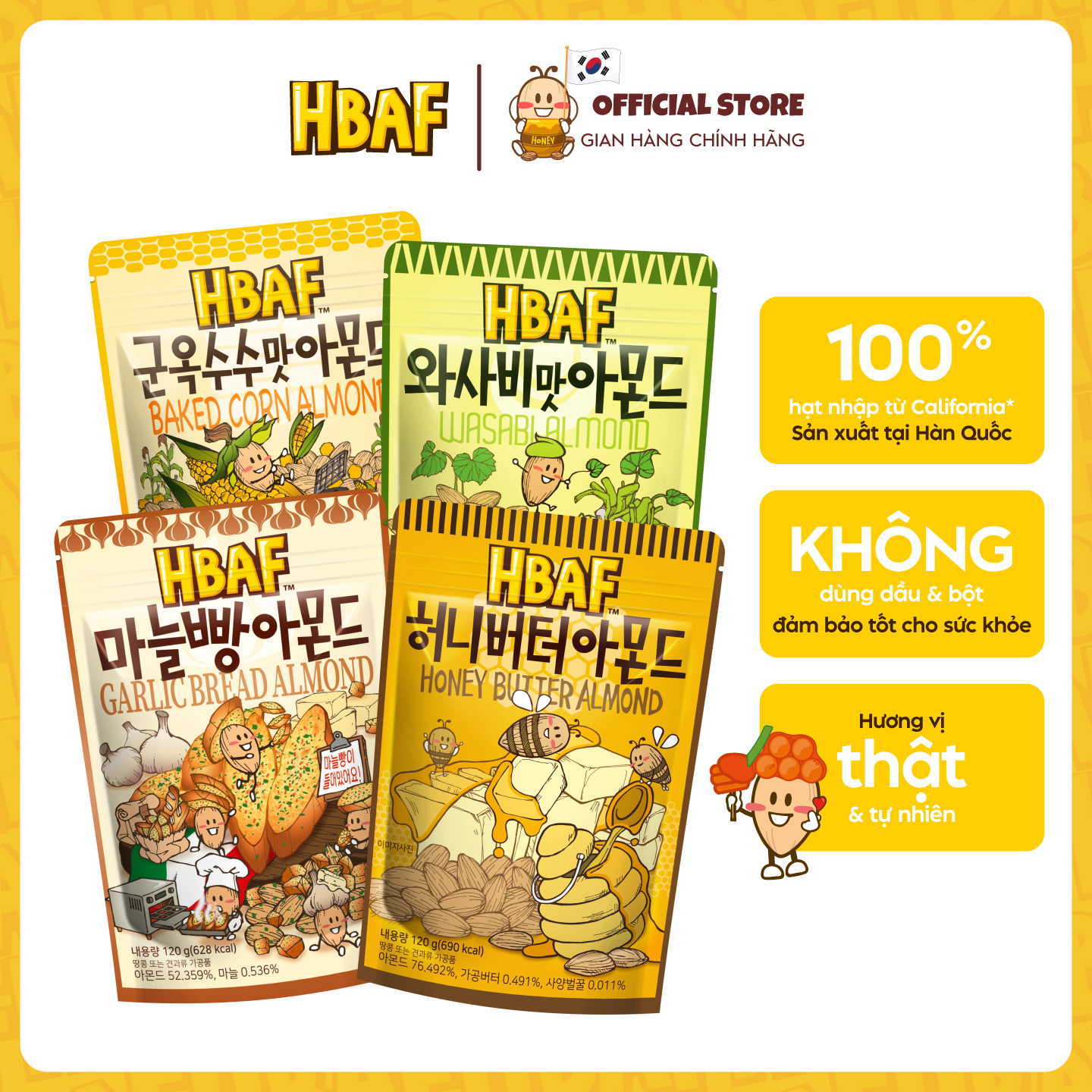 [COMBO 3 PACK 40G] Korean HBAF Flavored Almonds Nutritious and ...