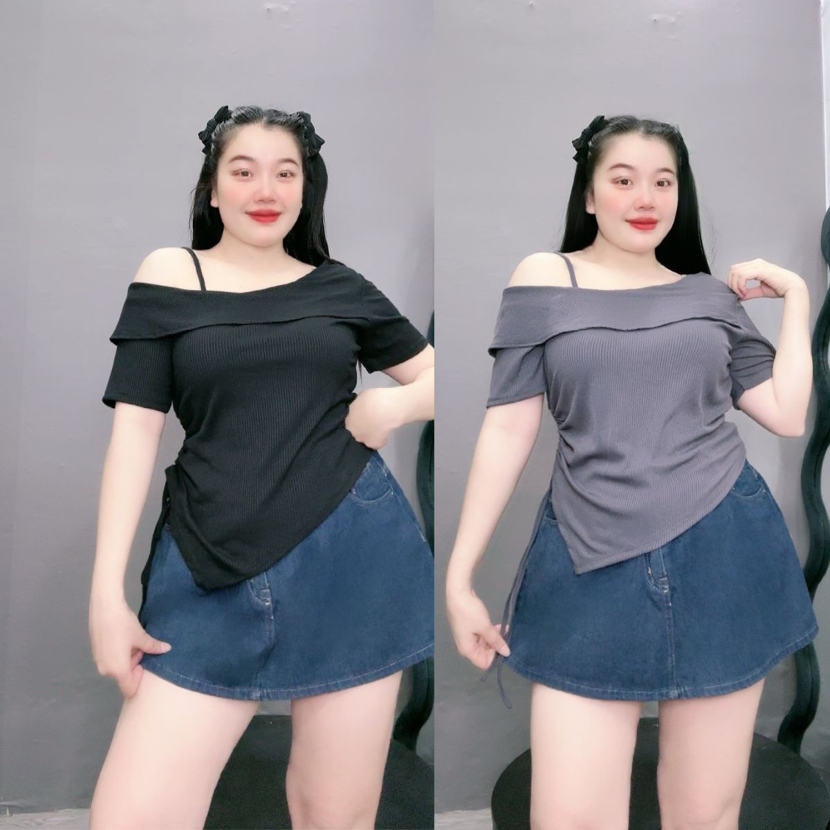 Women's big-size t-shirt with stylized fold-over flap, one side ...