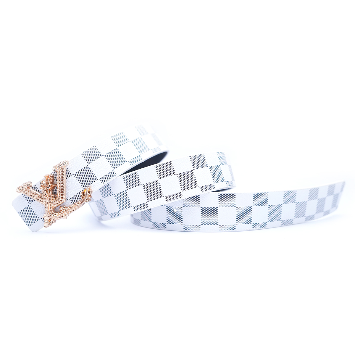 Men's multicolored checkered belt with lv buckle and high quality white ...