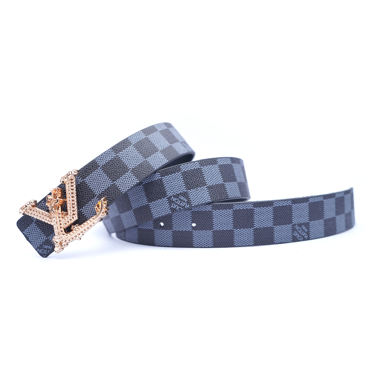 Men's multicolored checkered belt with lv buckle and high quality white ...