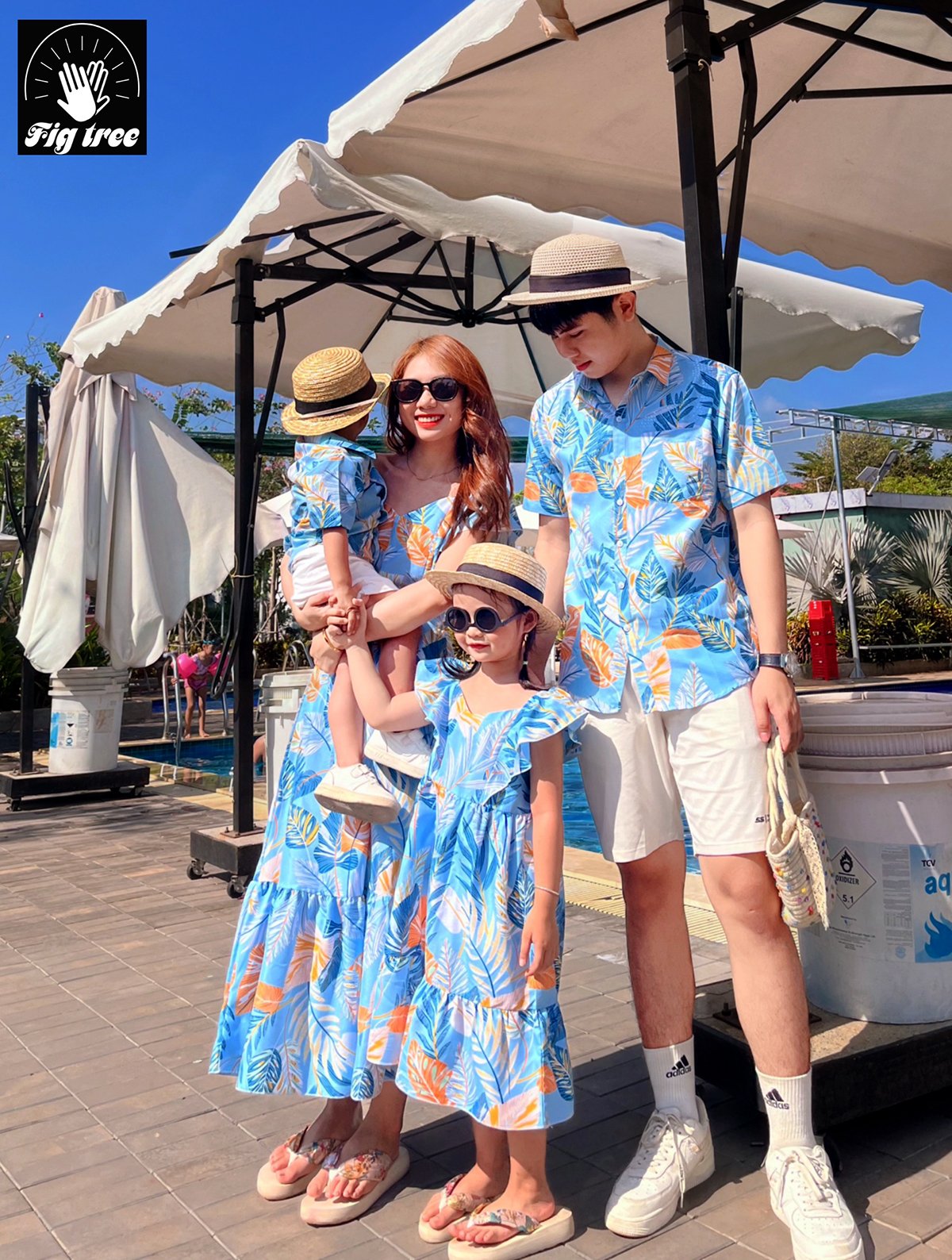 FIG TREE Family Set with Beach Pattern 2025 - Sky Green Leaves MS 188 ...