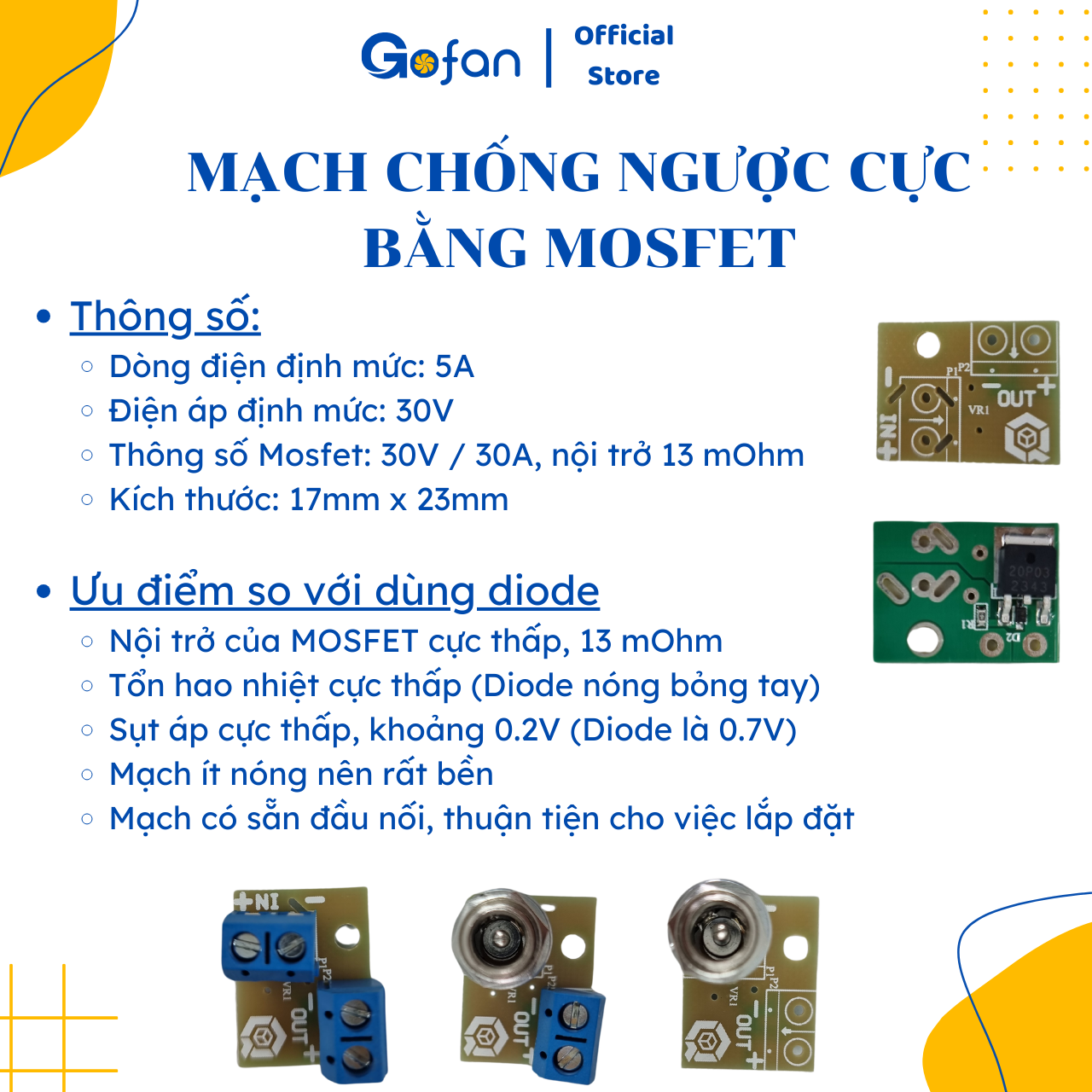 Gofan - Anti-reverse polarity circuit with Mosfet 30V 5A | Shopee ...