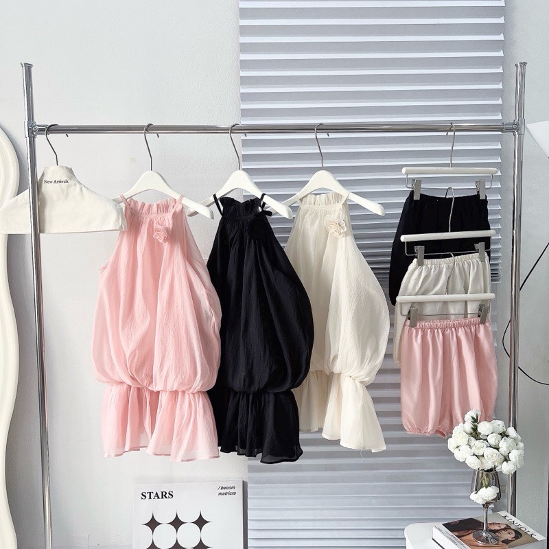 Set of Foam Silk Camisole with Flowers 2 Layers and 4 Colors Included ...