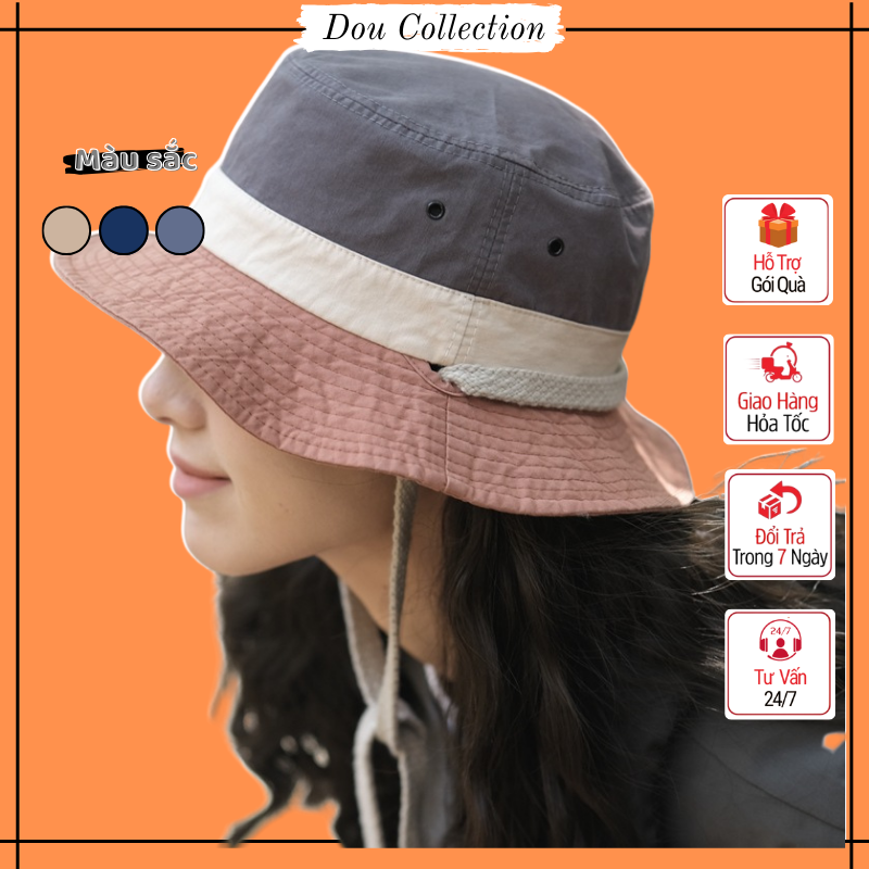 Unisex bucket hat for men and women, wide-brimmed sunshade hat with straps, large summer camping ...