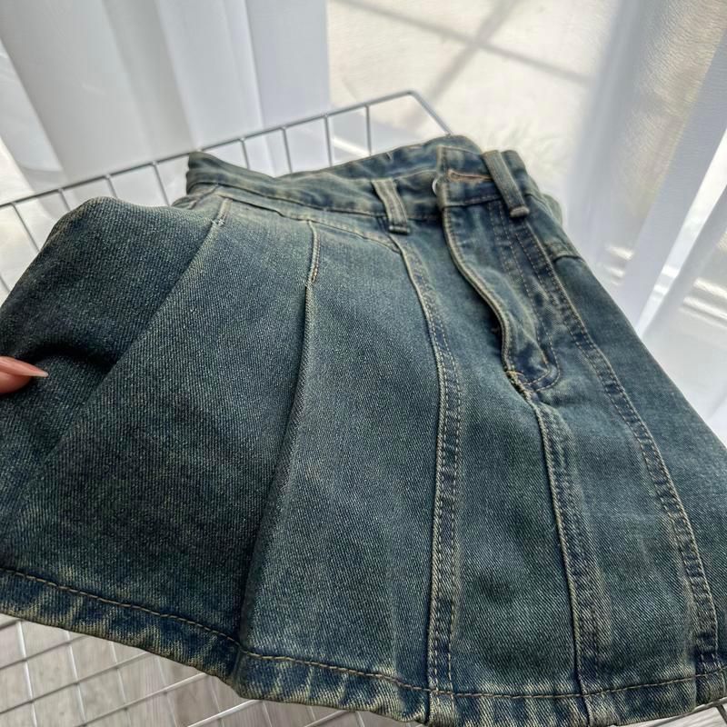 Jean skirt, blue short a-line high-waisted pleated denim skirt with ...