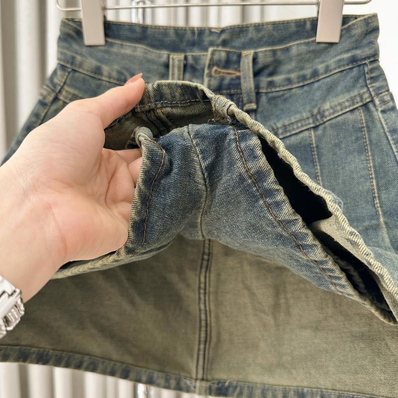 Jean skirt, blue short a-line high-waisted pleated denim skirt with ...