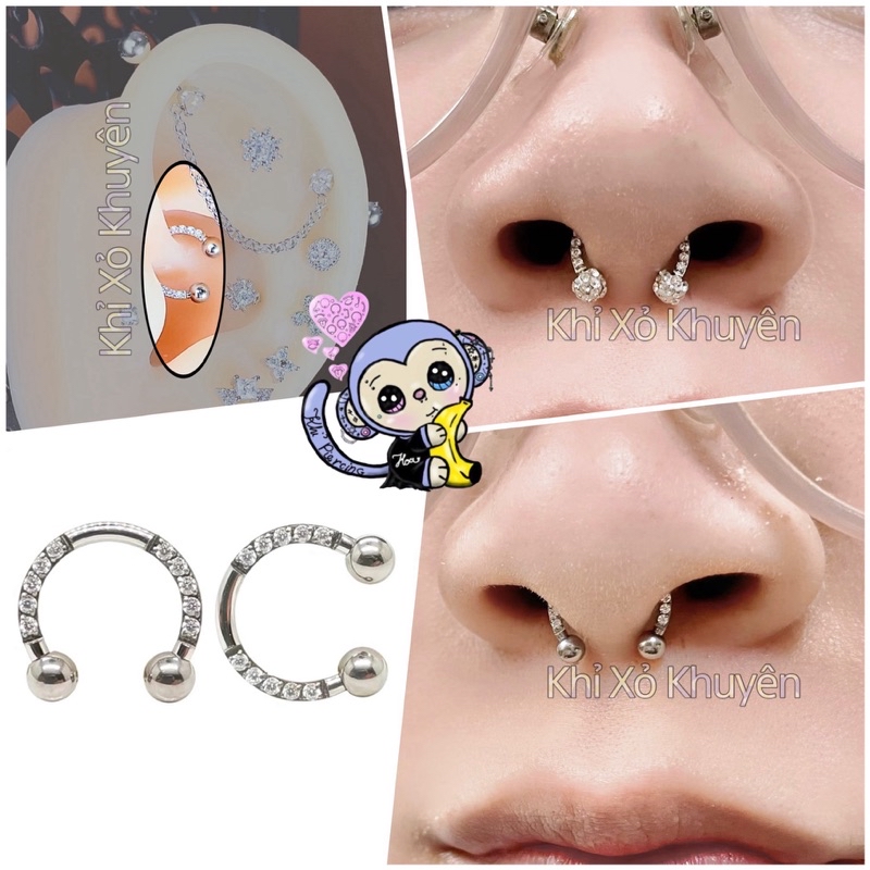 C piercing with horizontal stones for wearing daith earrings / nose ...
