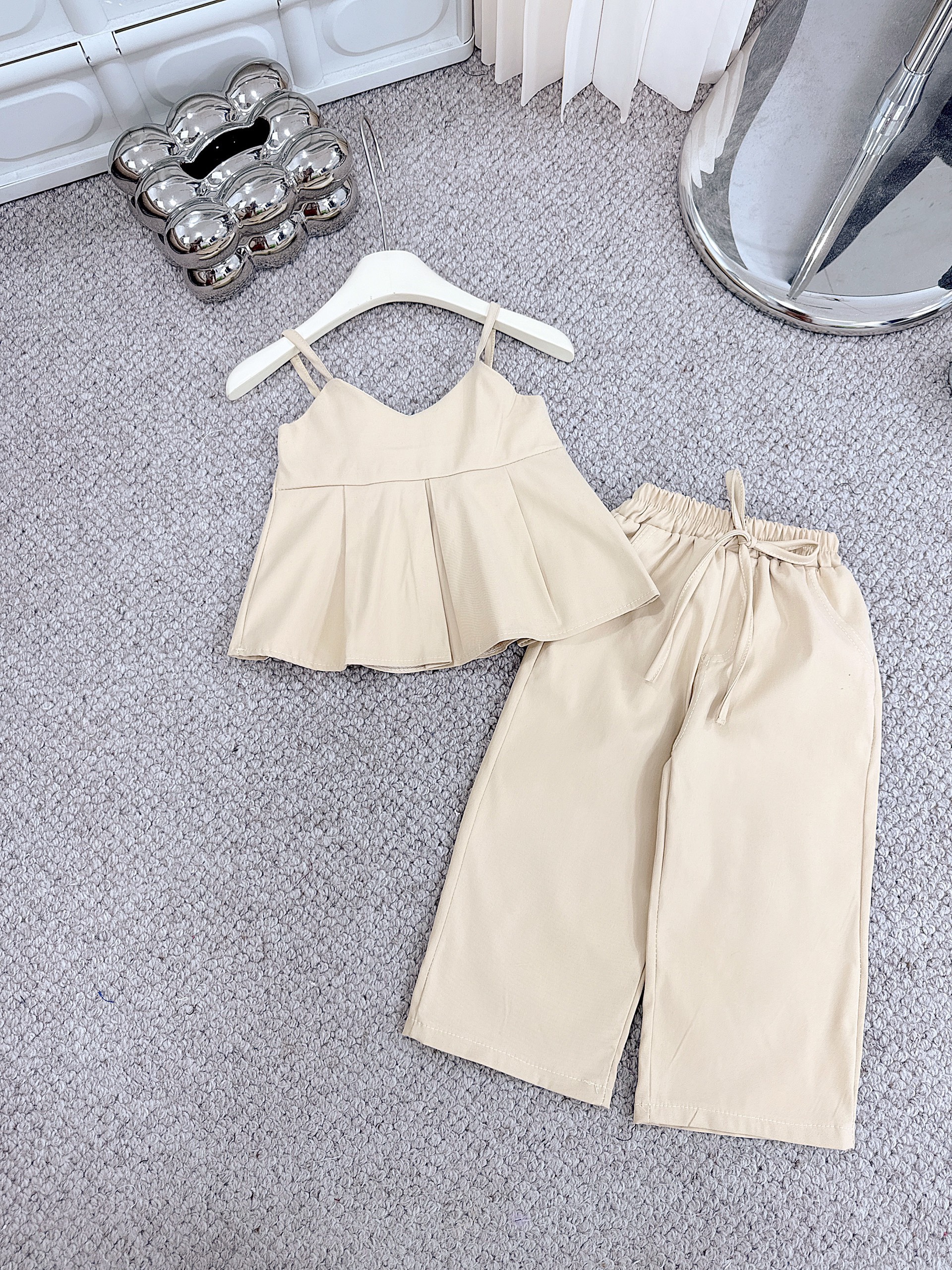 Baby girl clothes set - vintage beige 2-piece outfit for girls from 8kg ...