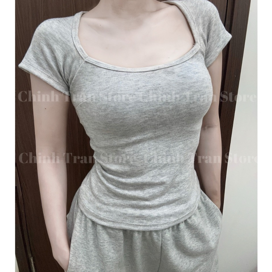 Square Neck T-shirt, slim fit, smooth and cool material, women's square neck t-shirt, flattering ...