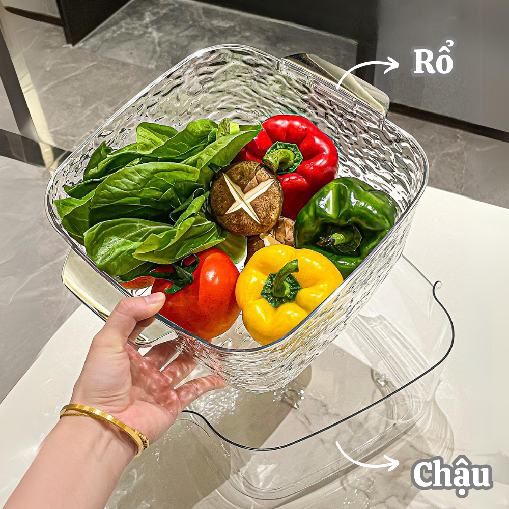 Diamond vegetable washing basket has a thick double-layer design with ...