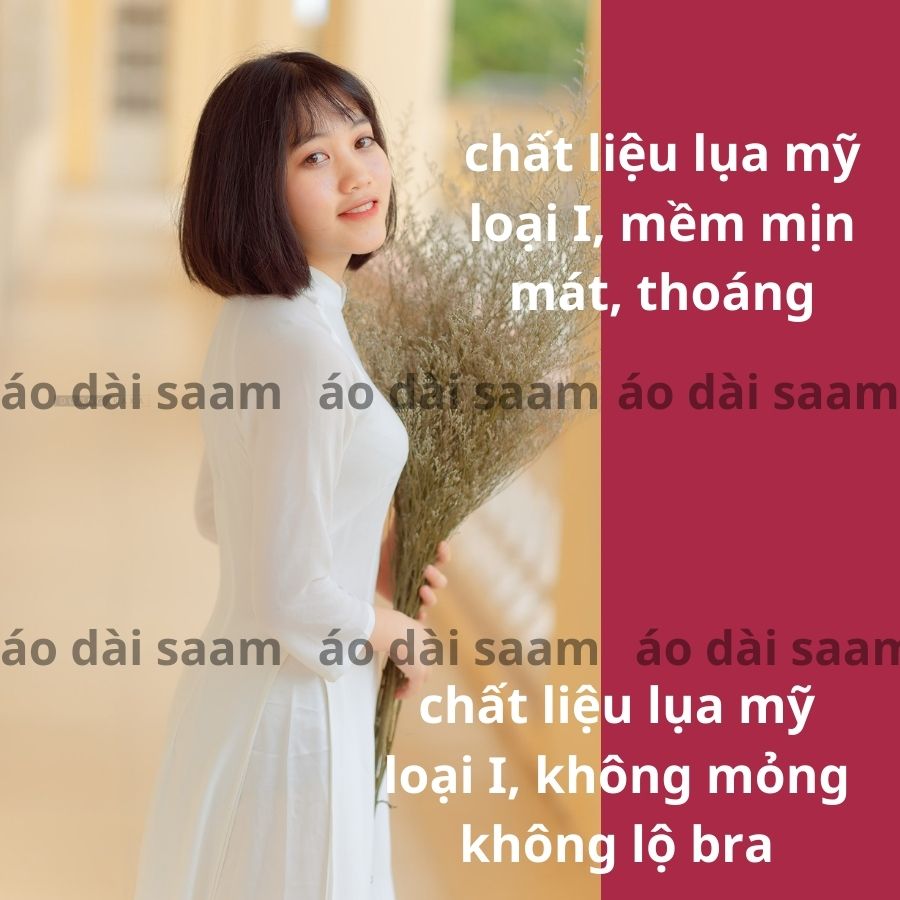 Saam white female student ao dai with 2 sleeves and V-neck, American ...