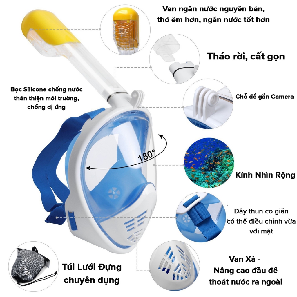 OXY CORISU Fullface diving mask with snorkel, oxygen tank connection ...