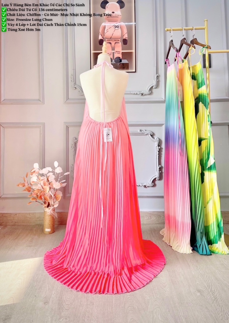 [MAXI] Pink beach maxi dress with halter neck in standard color - Nha ...