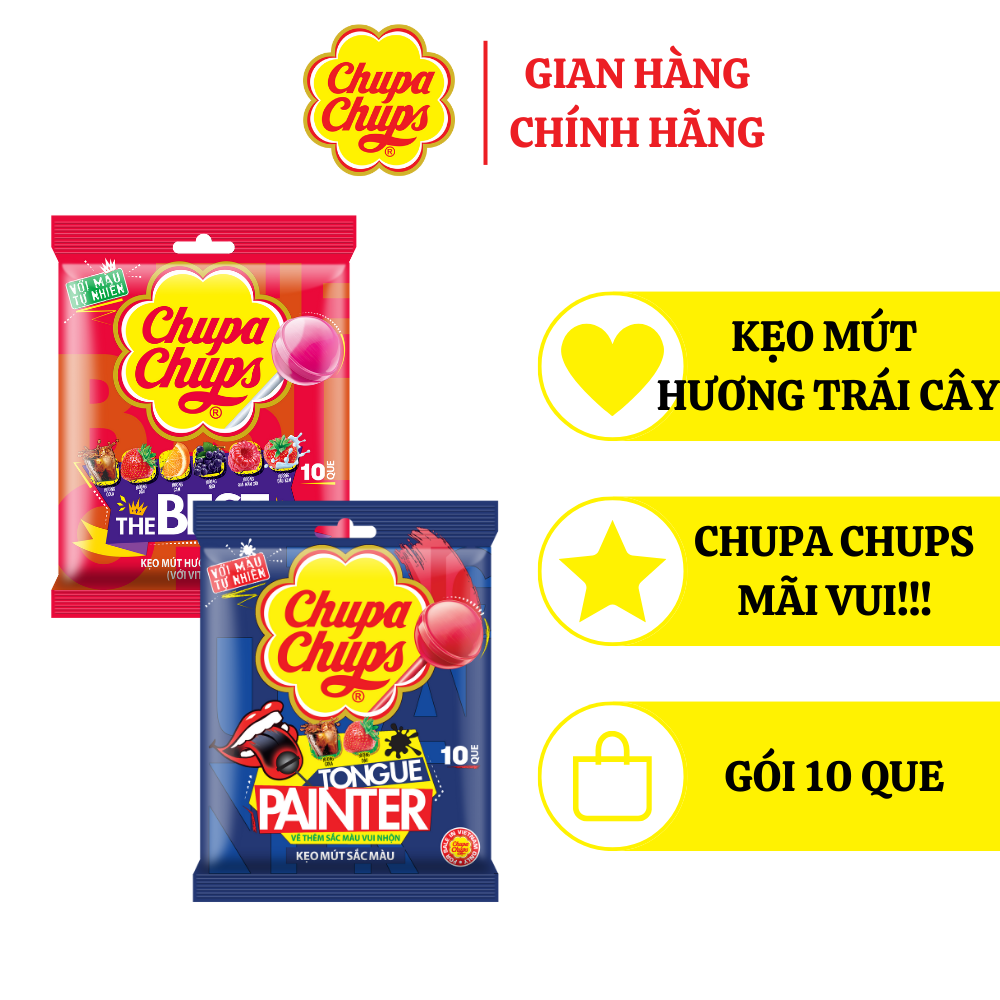 Chupa Chups Lollipops (Pack of 10) Mixed fruit flavors and Strawberry ...