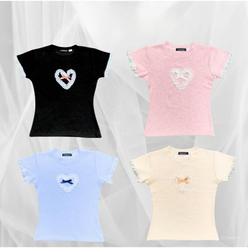 Women's Slim Fit Lace Heart-shaped T-shirt Cute Coquette in many colors ...