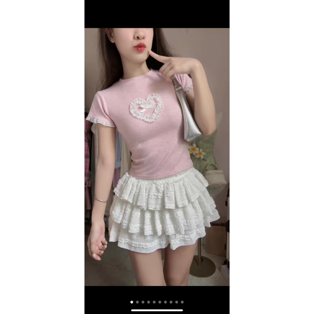 Women's Slim Fit Lace Heart-shaped T-shirt Cute Coquette in many colors ...
