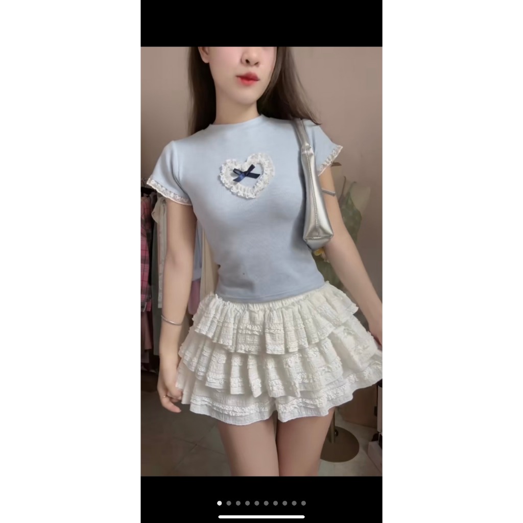 Women's Slim Fit Lace Heart-shaped T-shirt Cute Coquette in many colors ...