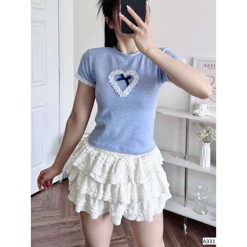 Women's Slim Fit Lace Heart-shaped T-shirt Cute Coquette in many colors ...