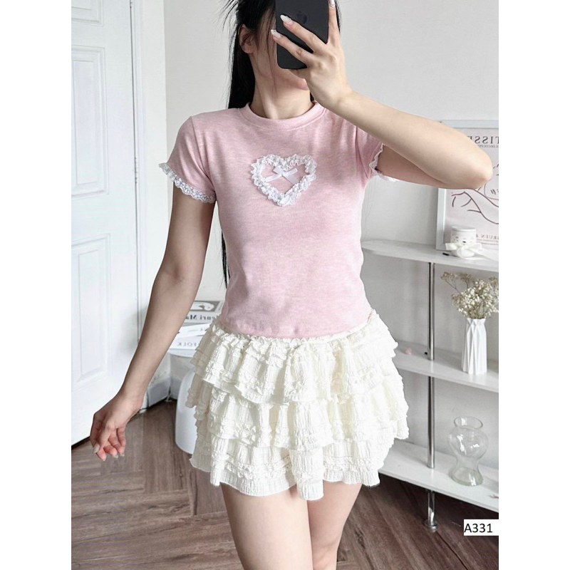 Women's Slim Fit Lace Heart-shaped T-shirt Cute Coquette in many colors ...