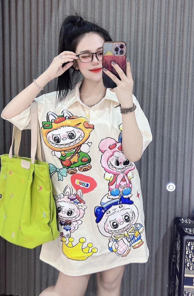 Labubu PRINTED POLO COLLAR DRESS 2 for front and back wear | Shopee ...