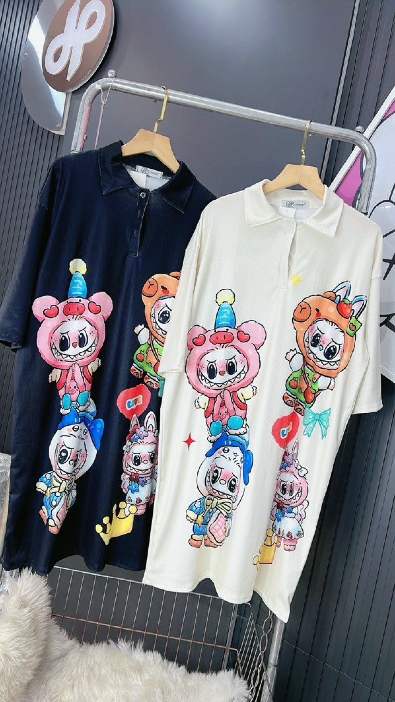 Labubu PRINTED POLO COLLAR DRESS 2 for front and back wear | Shopee ...