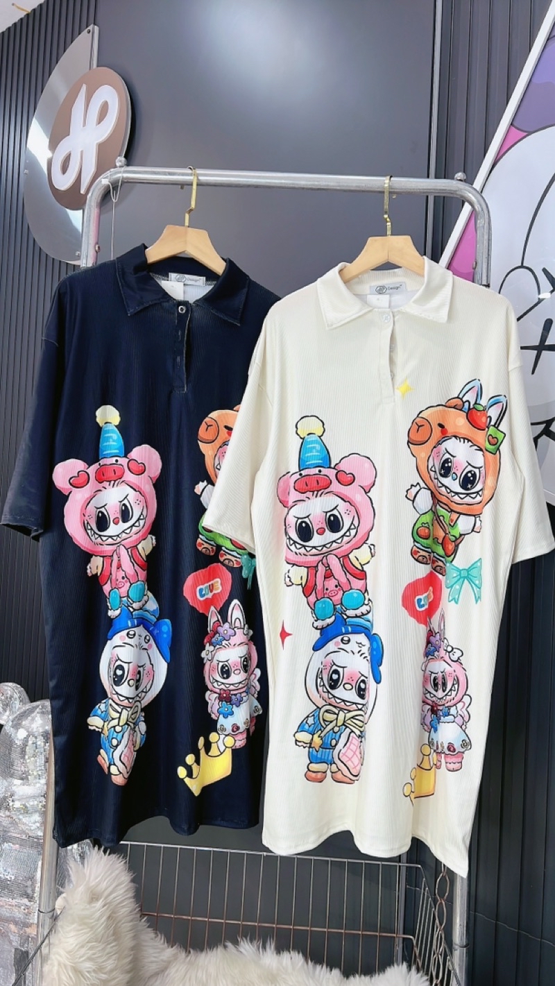 Labubu PRINTED POLO COLLAR DRESS 2 for front and back wear | Shopee ...