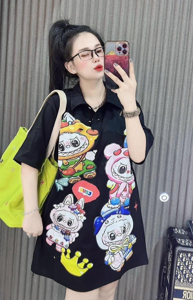 Labubu PRINTED POLO COLLAR DRESS 2 for front and back wear | Shopee ...