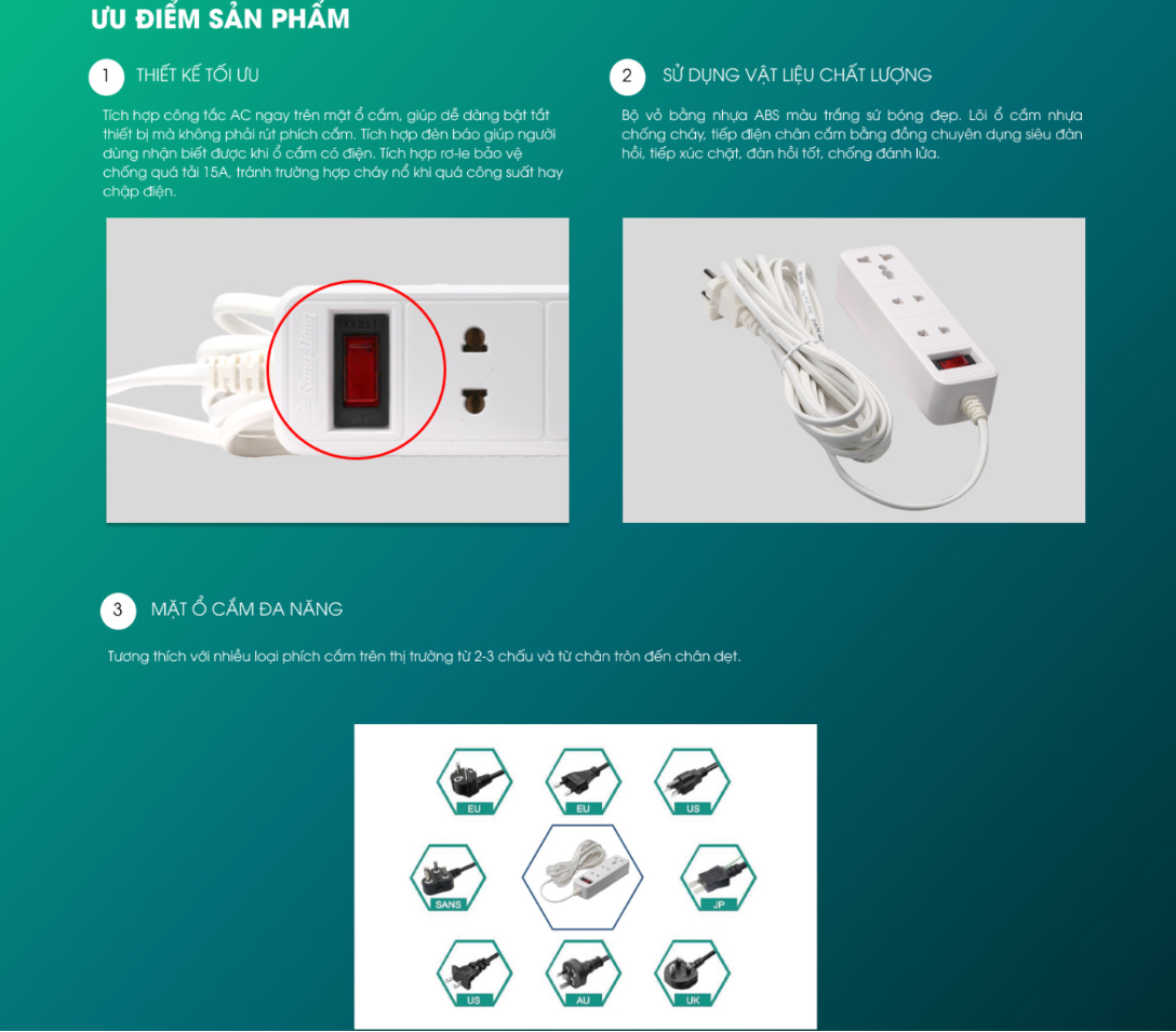 Extension Socket 2M And 5m Rang Dong - Model: OC05 3C / 2M / 10A ...