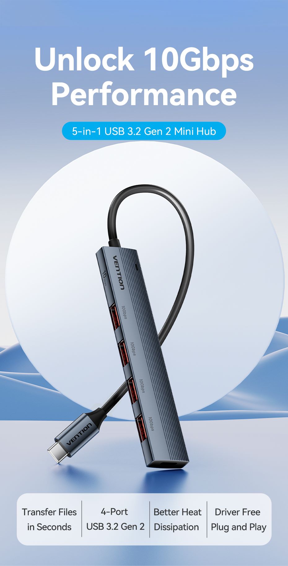 5in1 High speed Data Transfer HUB USB3.2 Gen2 VENTION CKH (USB-C to USB ...