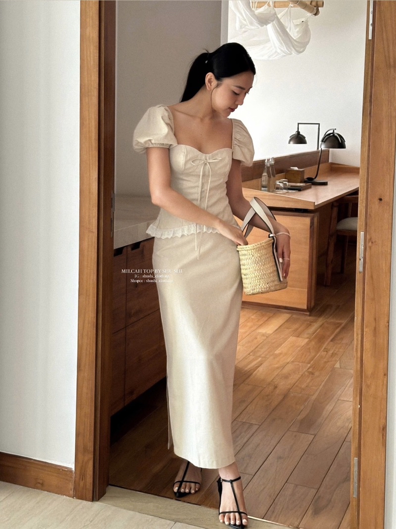 Milcah Top - Lace Puff Sleeve Shirt (original photo) | Shopee Philippines