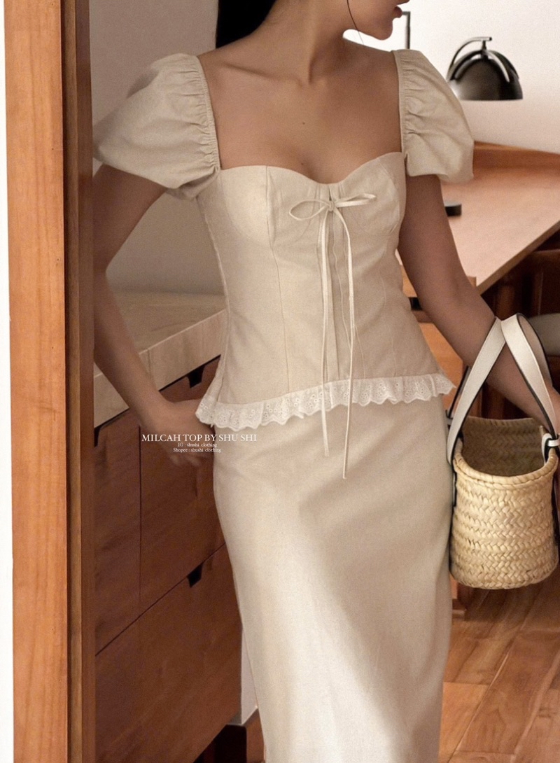 Milcah Top - Lace Puff Sleeve Shirt (original photo) | Shopee Philippines