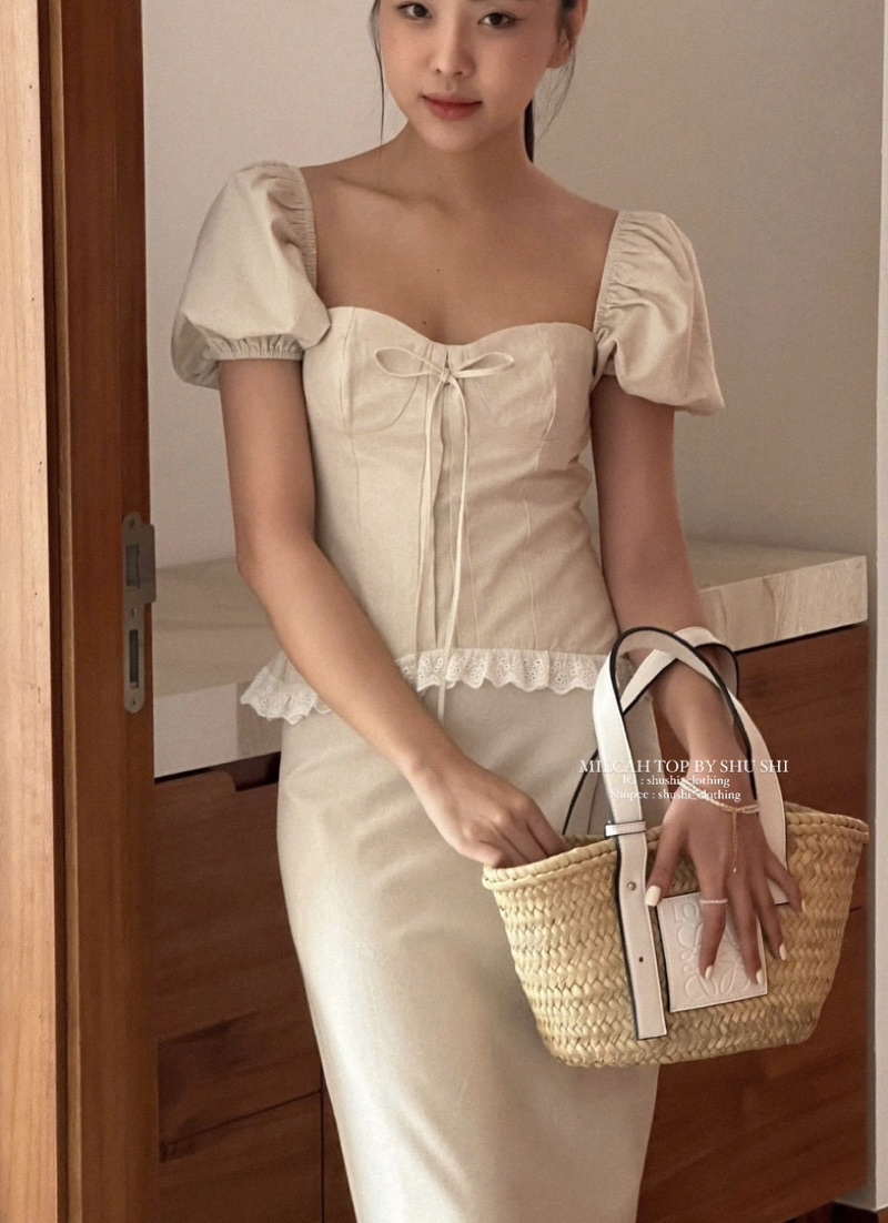 Milcah Top - Lace Puff Sleeve Shirt (original photo) | Shopee Philippines