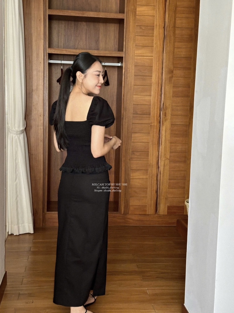 Milcah Top - Lace Puff Sleeve Shirt (original photo) | Shopee Philippines