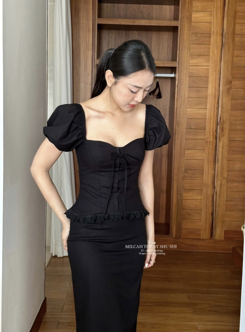 Milcah Top - Lace Puff Sleeve Shirt (original photo) | Shopee Philippines